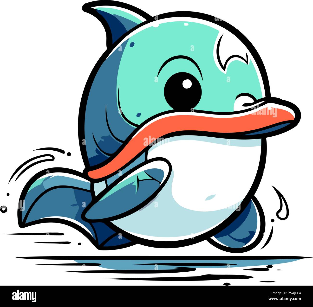 Cute cartoon dolphin. Vector illustration. Isolated on white background ...