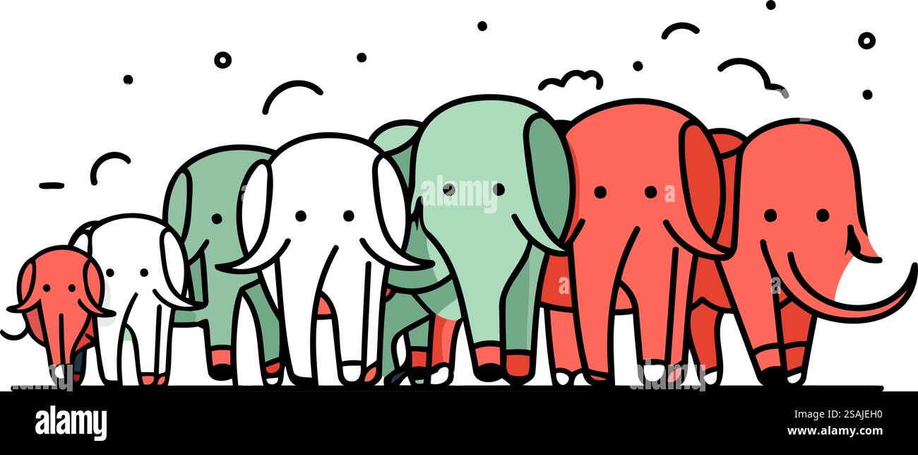 Cute cartoon elephants. Vector illustration in doodle style Stock ...