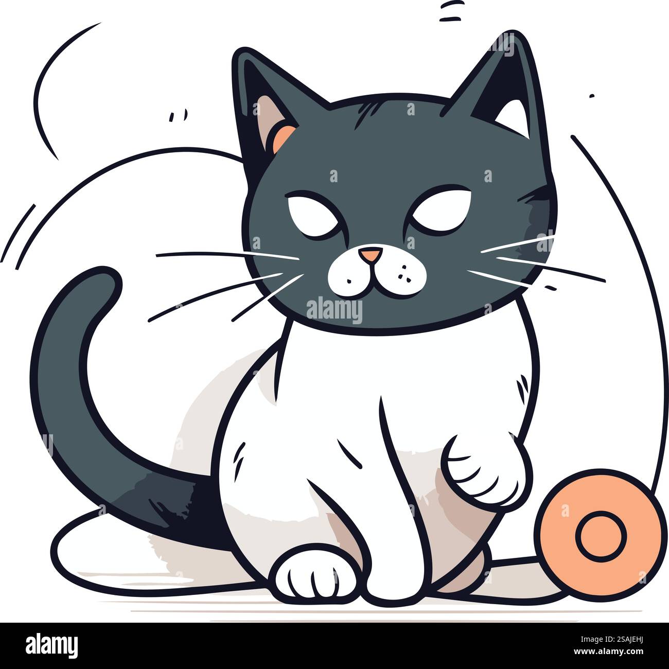 Cute cartoon cat sitting and playing with ball. Vector illustration ...
