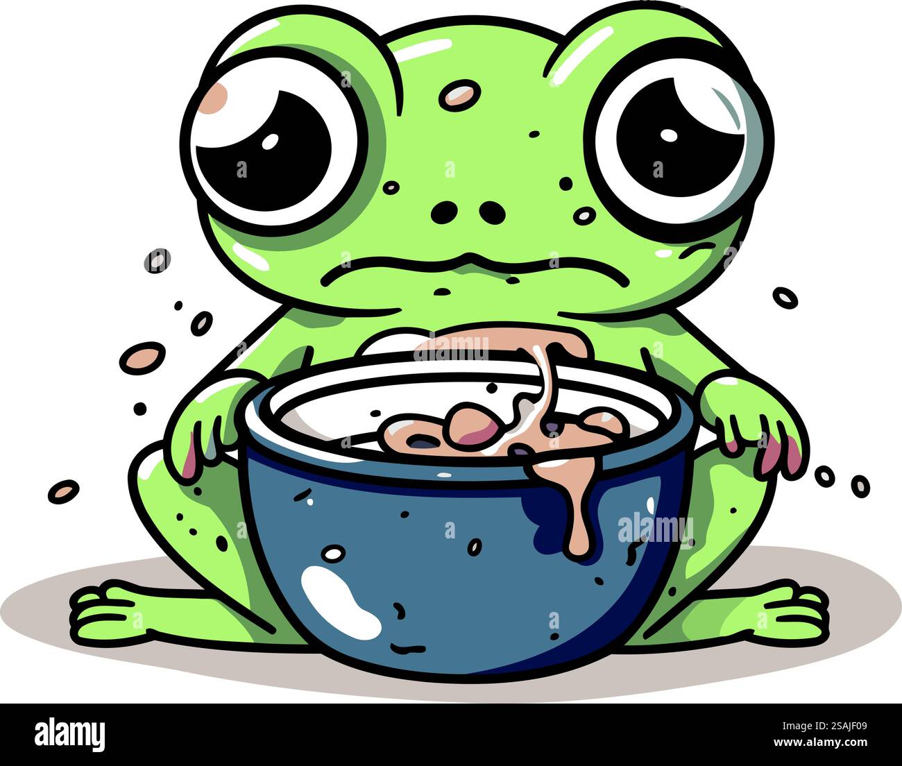 Cute cartoon frog with a bowl of food. Vector illustration Stock Vector ...