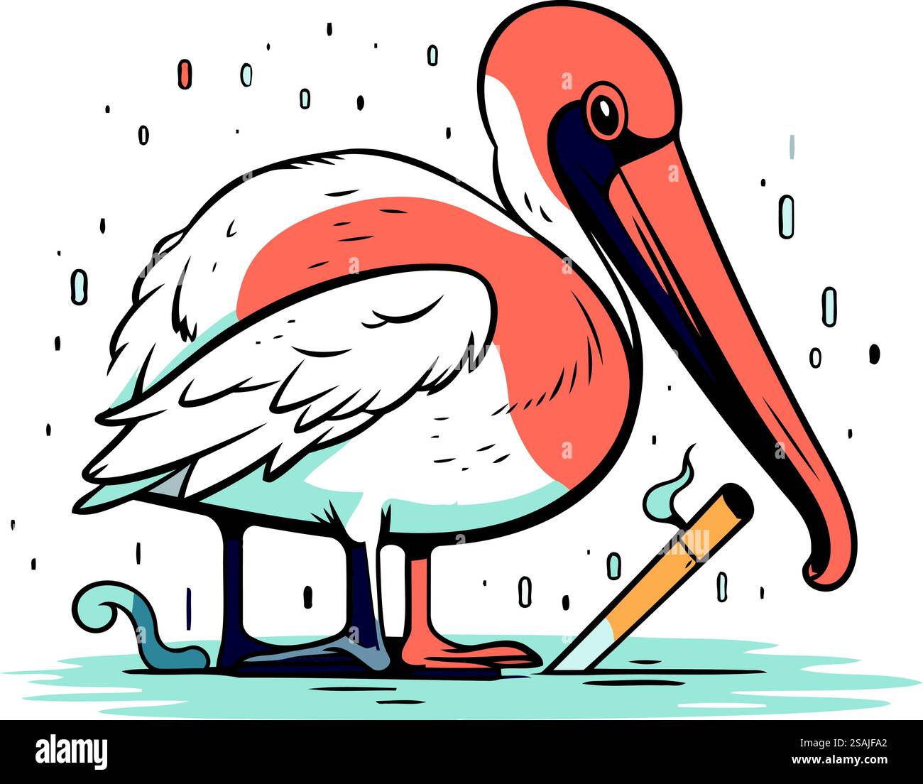 Pelican with baseball bat and ball. Vector cartoon illustration Stock ...