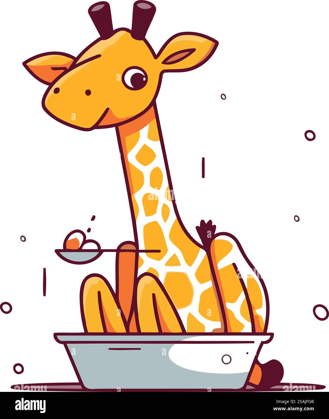 Cute giraffe eating french fries. Vector illustration in flat style ...