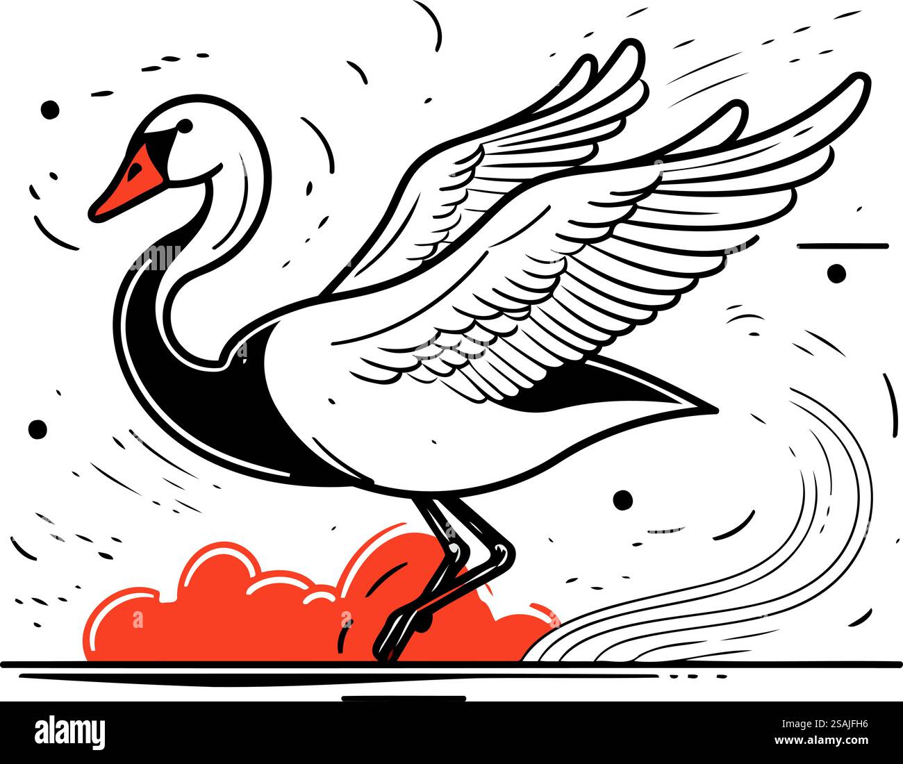 Vector illustration of a flying swan on the background of a cloud Stock ...