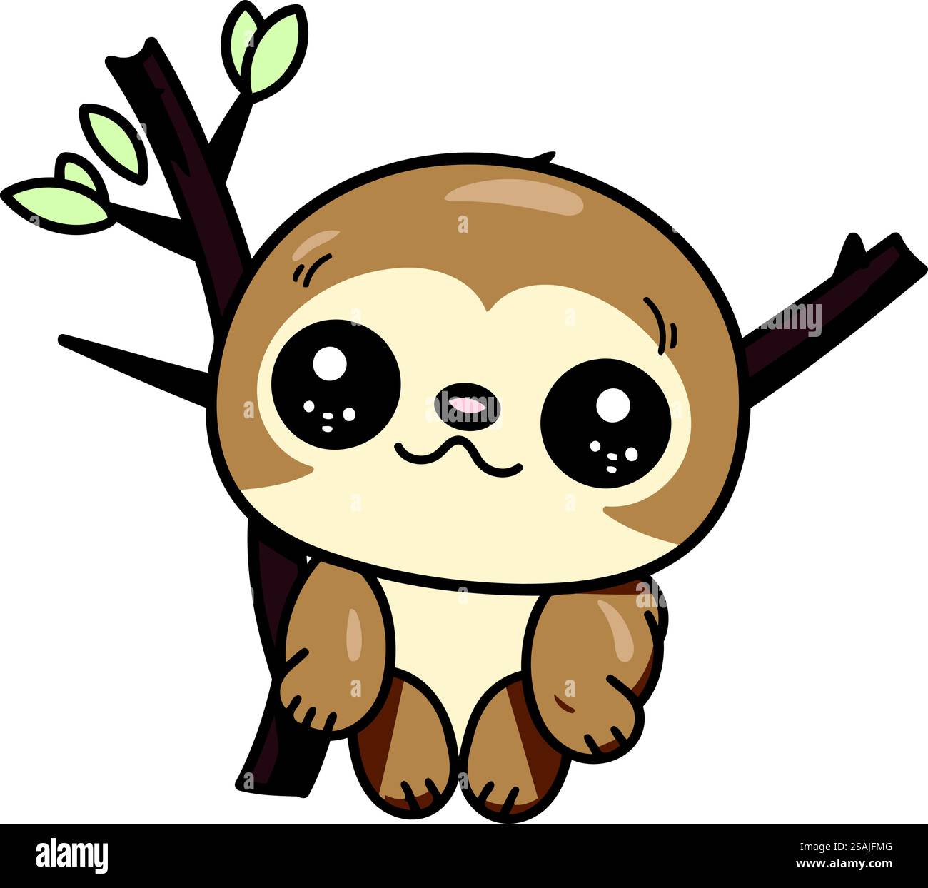 Cute cartoon sloth sitting on a tree. Vector illustration Stock Vector ...