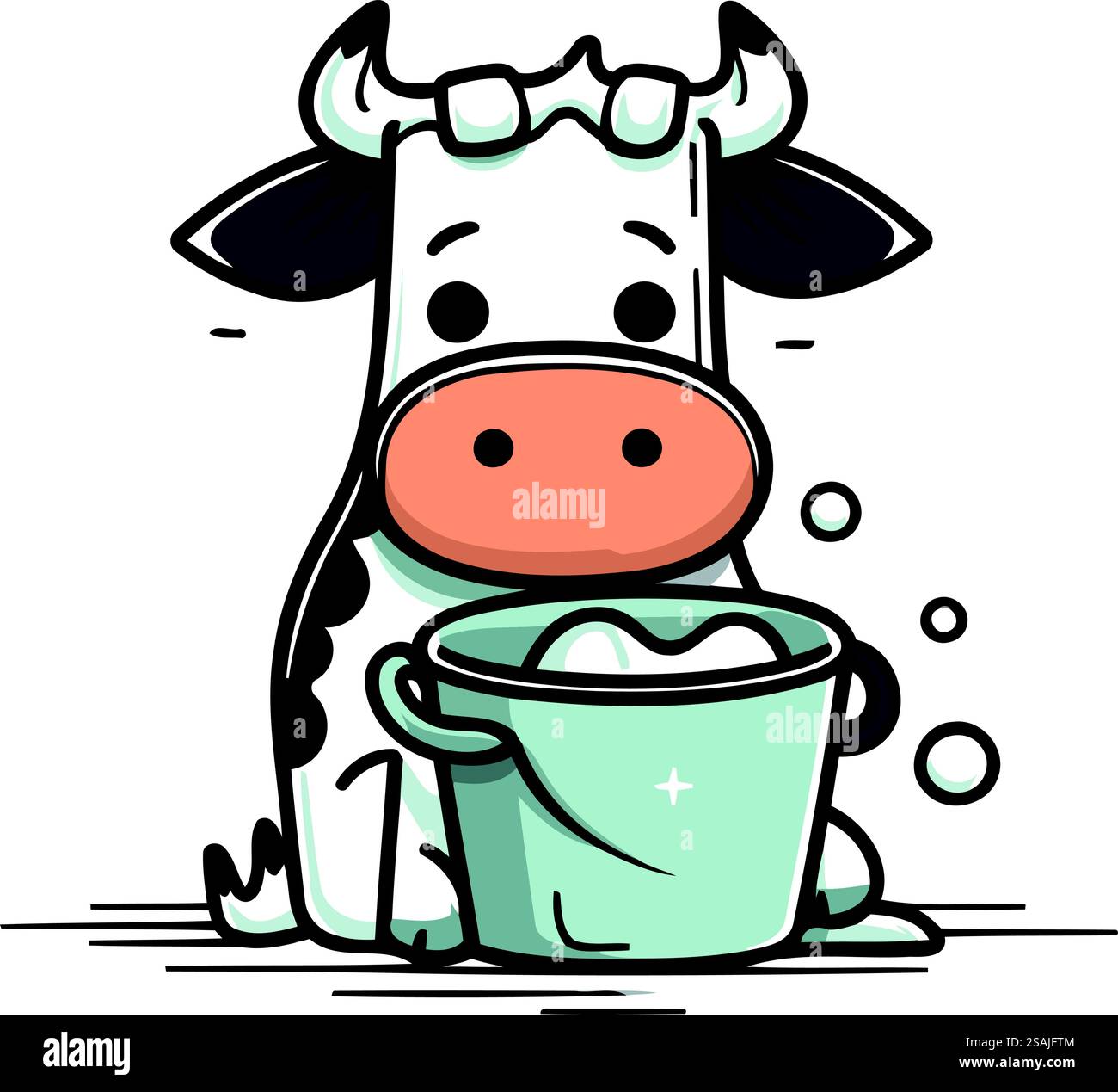 Cartoon cow with bucket of milk. Cute vector illustration Stock Vector ...
