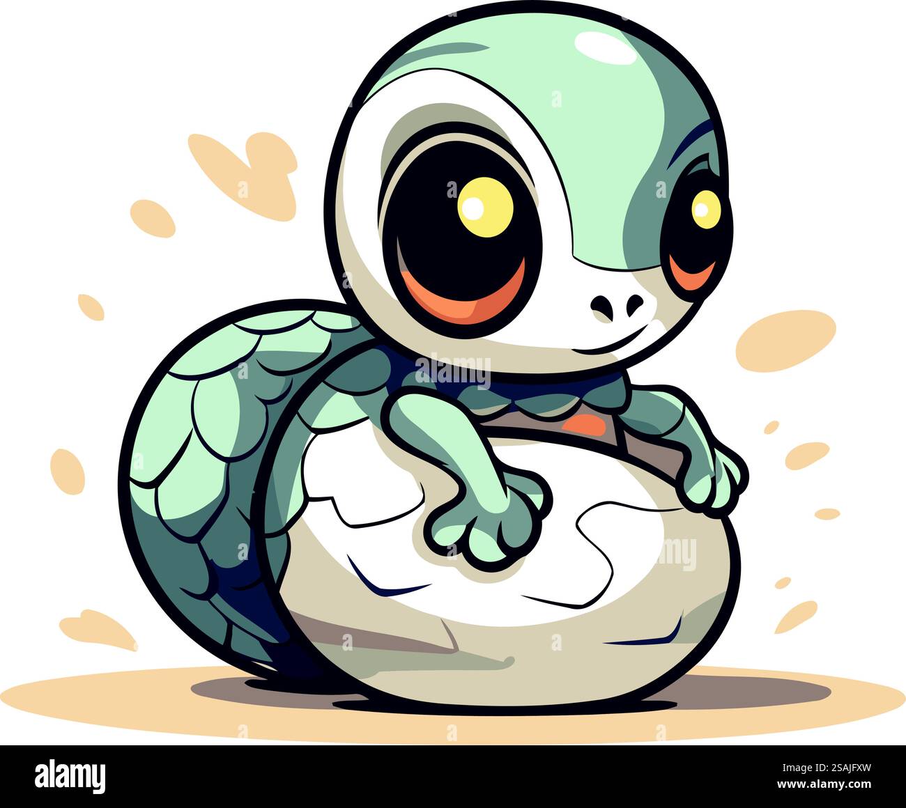 Cute cartoon turtle sitting on egg. Vector illustration isolated on ...