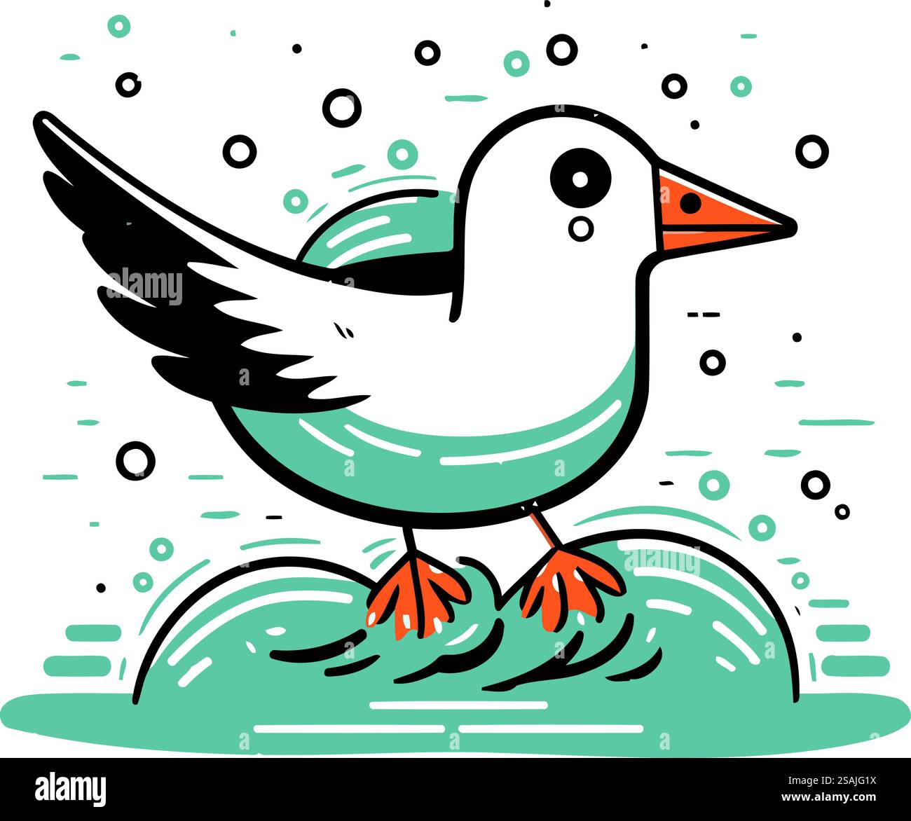 Cute seagull flying on the waves. Vector illustration Stock Vector ...