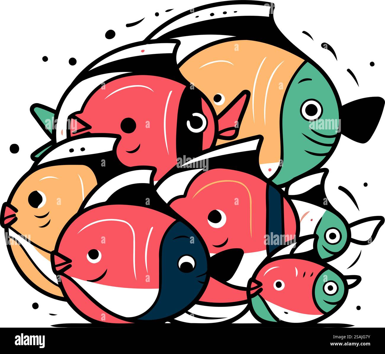 Cute fish family. Hand drawn vector illustration in doodle style Stock ...