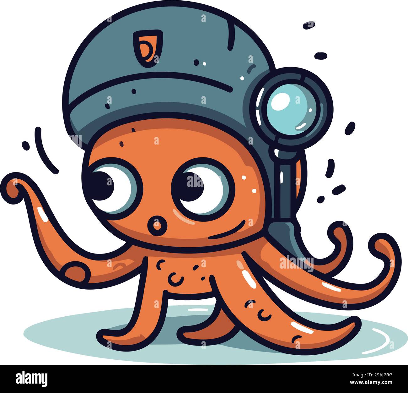 Cute cartoon octopus in helmet and glasses. Vector illustration Stock ...