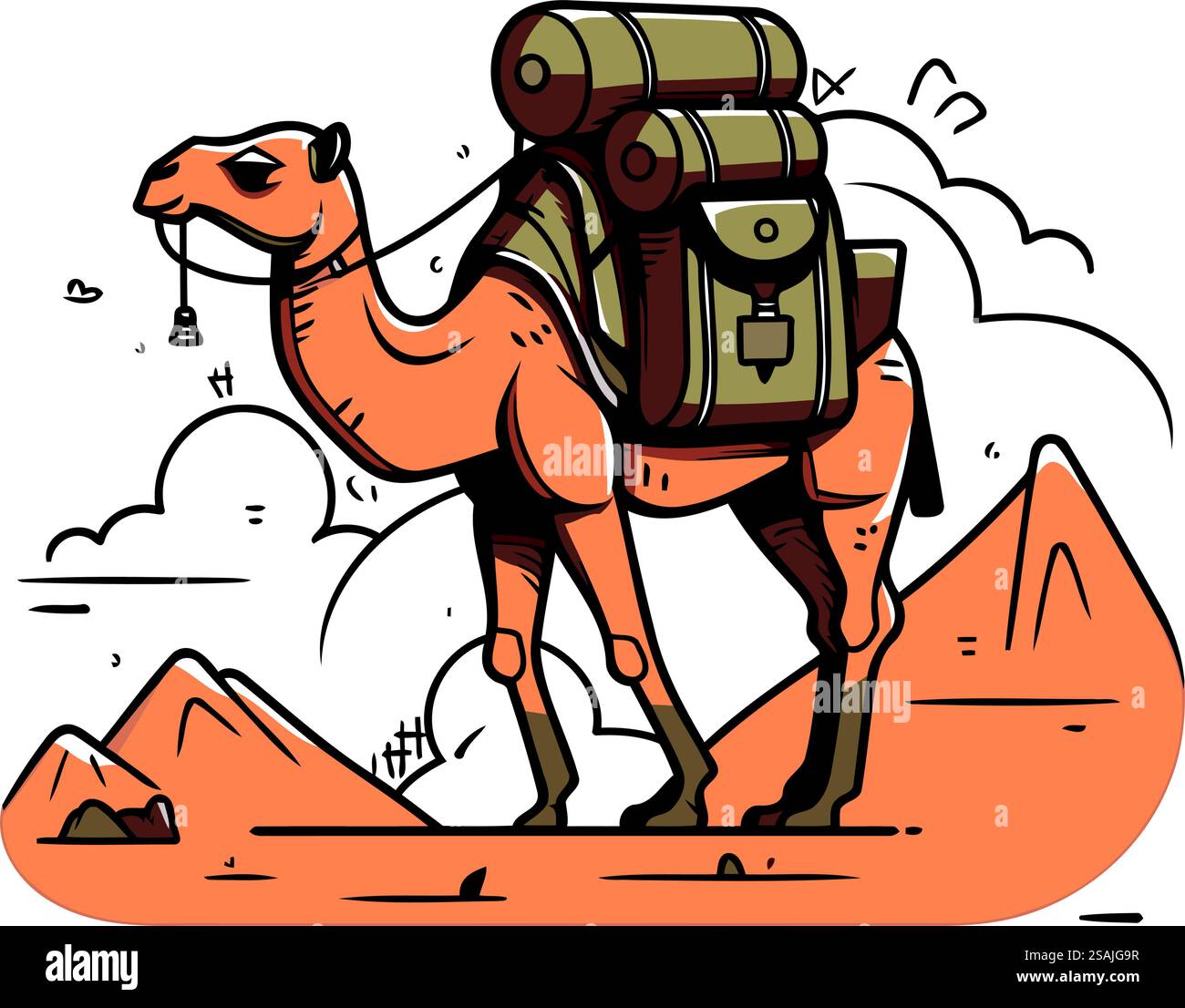 Vector illustration of a camel in the desert. Traveling by camel Stock ...