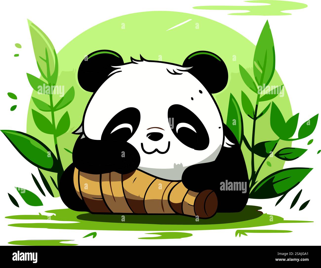 Cute panda with a wooden log in the jungle. Vector illustration Stock ...