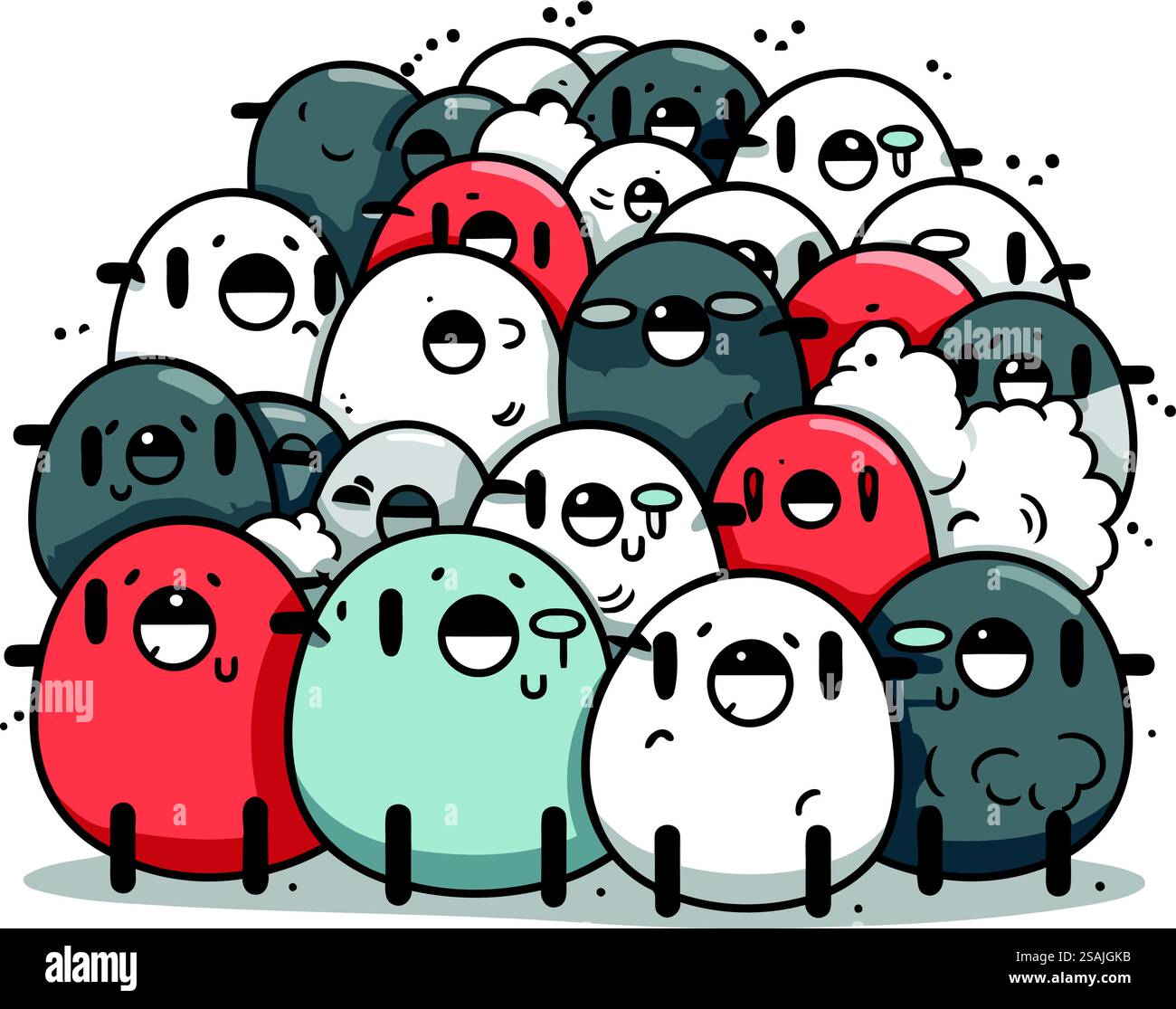 Funny monsters crowd. Vector illustration. Cute cartoon characters ...