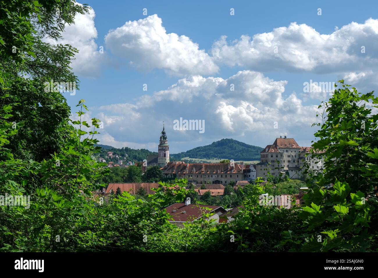 Historic Townscape with Tower and Hills Stock Photo - Alamy