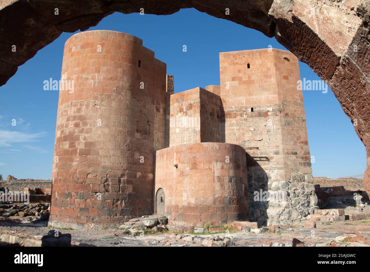 Old fortress. Destroyed castle walls. Old architecture. Historic stone ...
