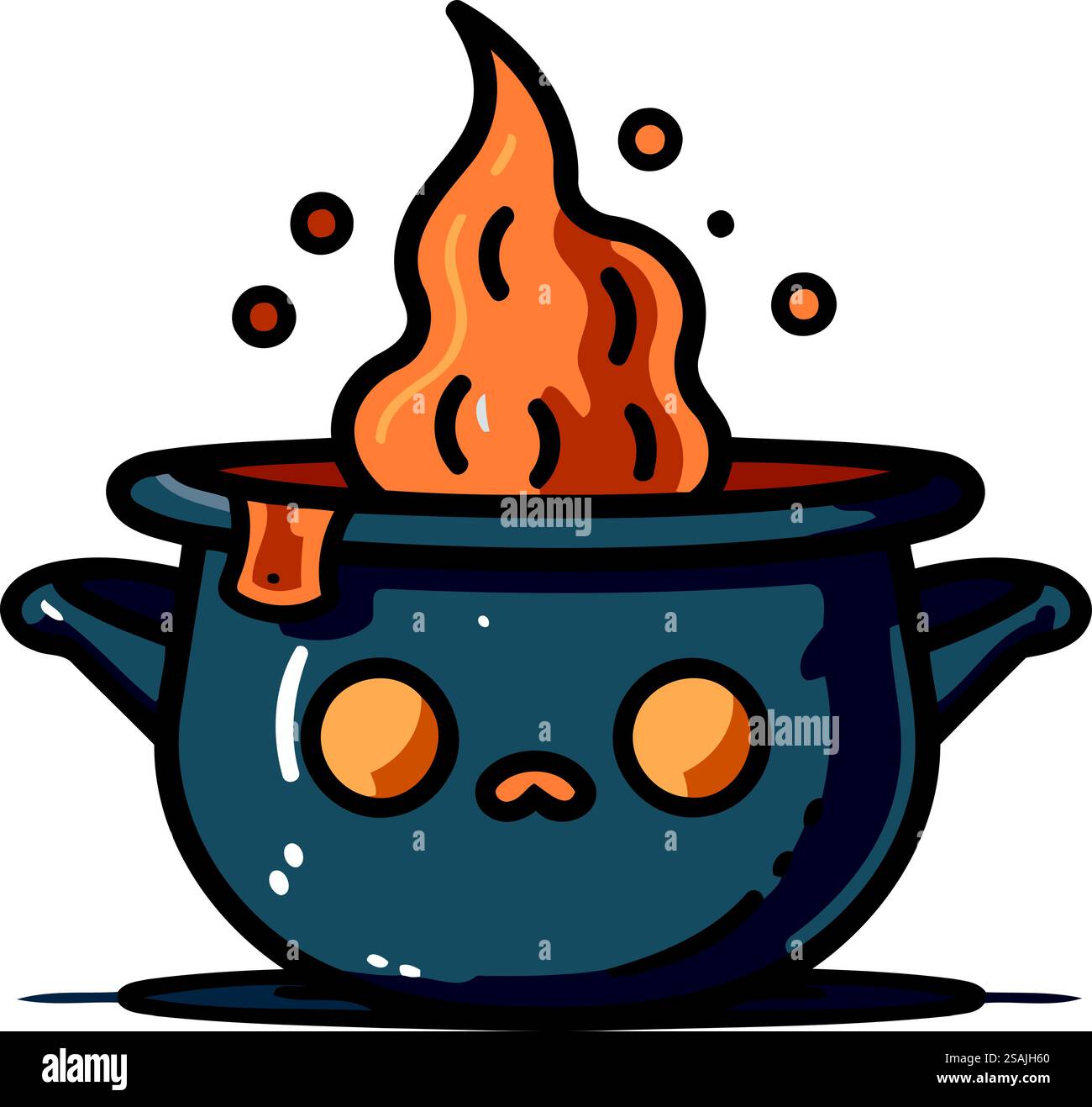 Cute cartoon kawaii pot with fire. Vector illustration Stock Vector ...