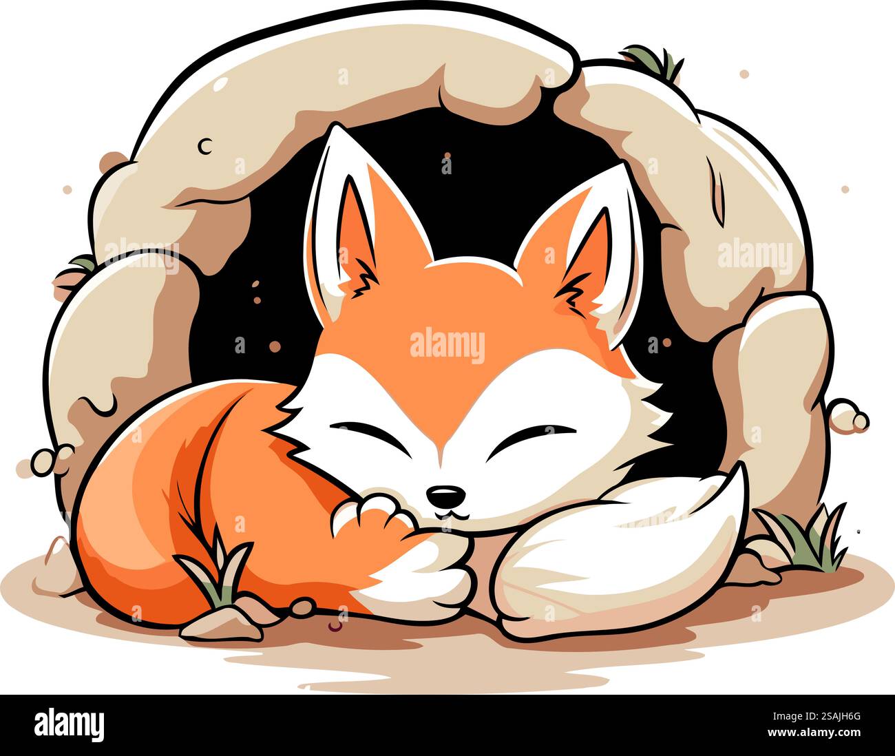 Cute cartoon fox sleeping in a burrow. Vector illustration Stock Vector ...