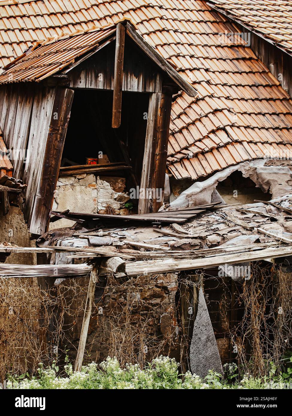 Collapsing Wooden House With A Broken Roof And Crumbling Walls: An ...