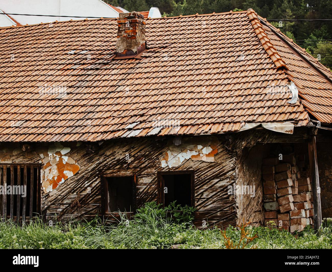 Collapsing Wooden House With A Broken Roof And Crumbling Walls: An Abandoned Rural Structure ...