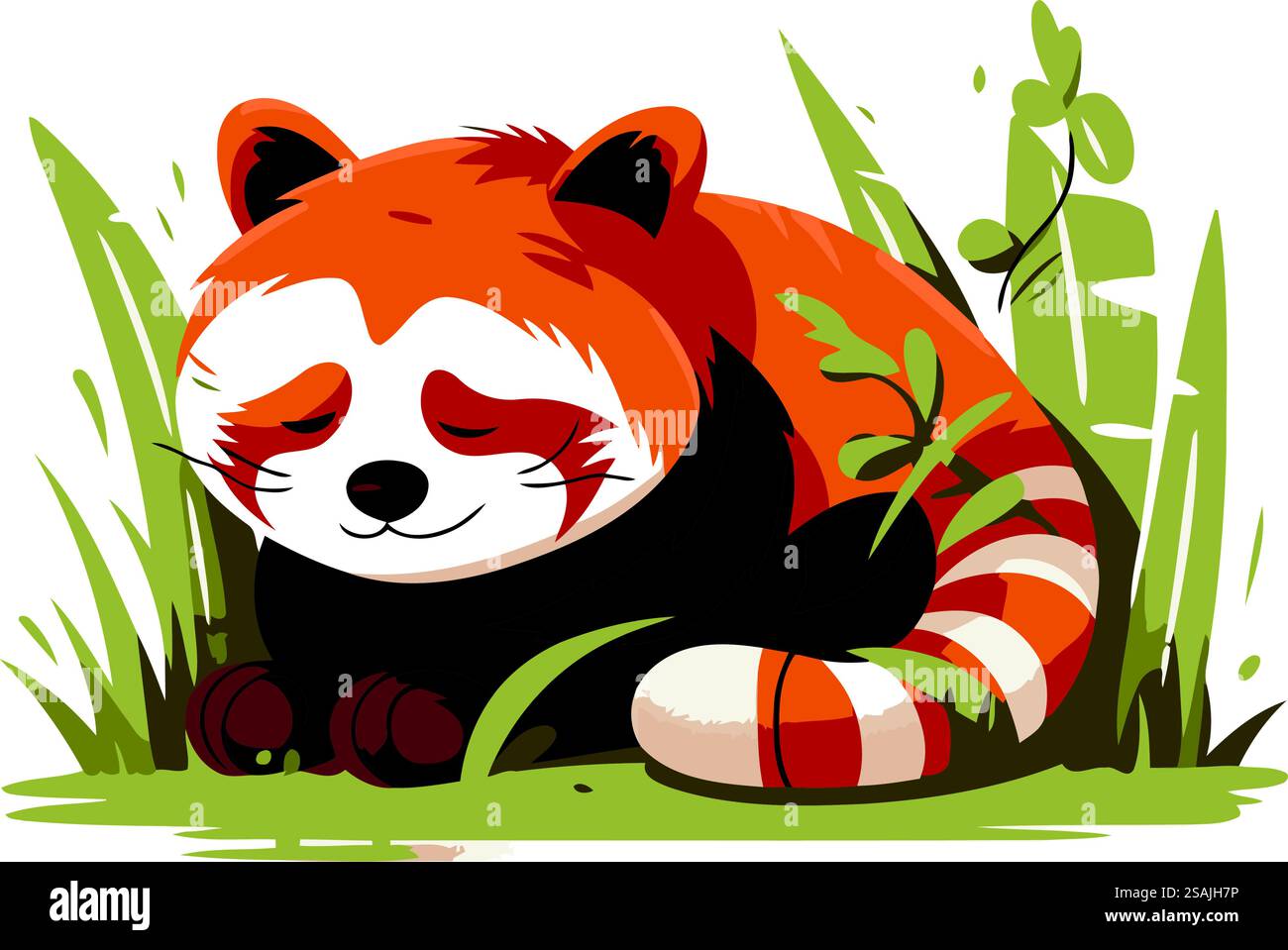 Red panda lying on the grass. Cute cartoon vector illustration Stock ...