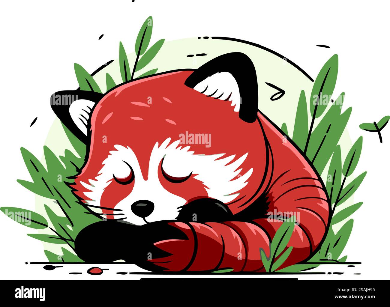 Cute red panda sleeping in the grass. Vector illustration Stock Vector ...