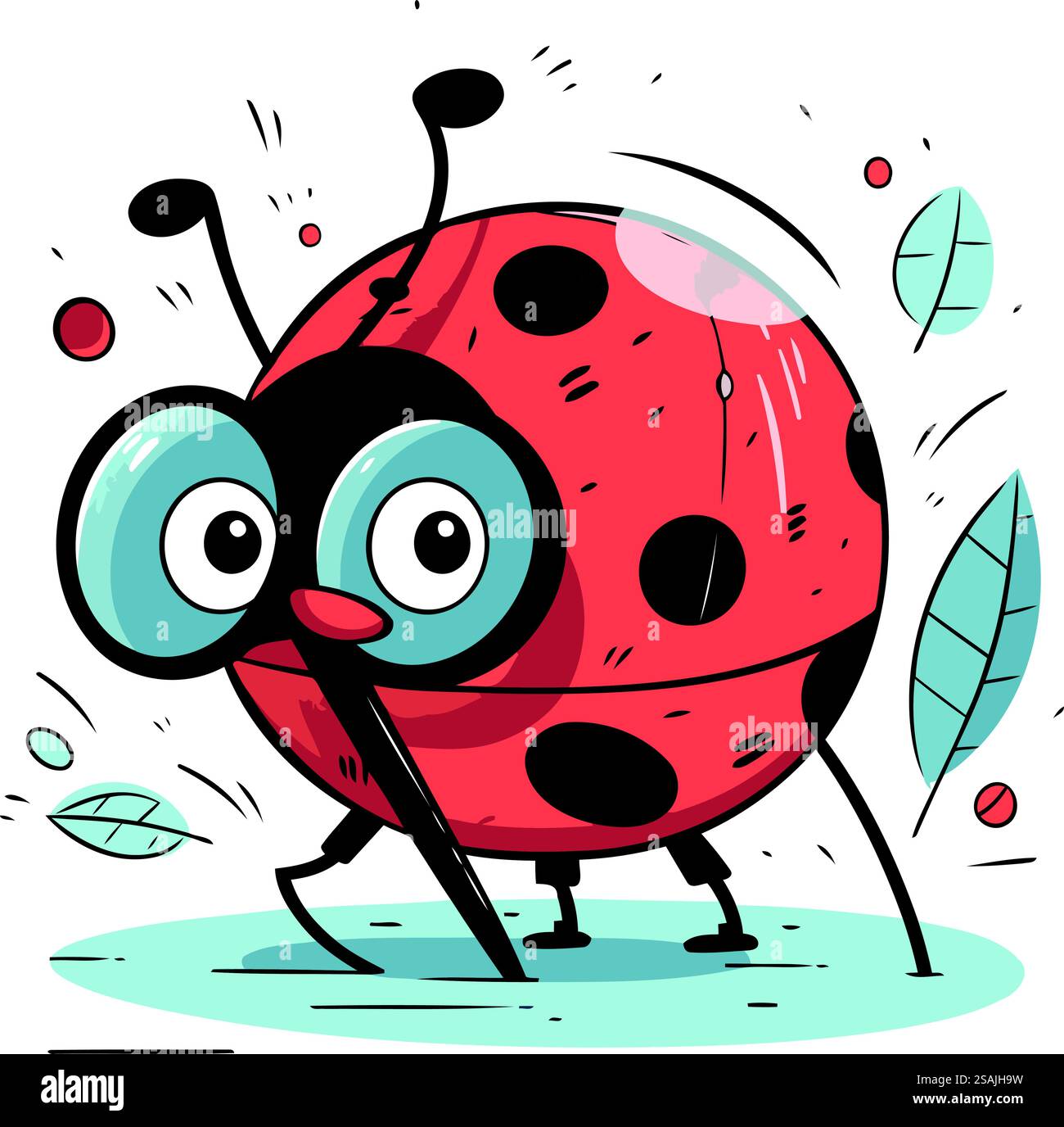 Cute cartoon ladybug on white background. Vector illustration for ...