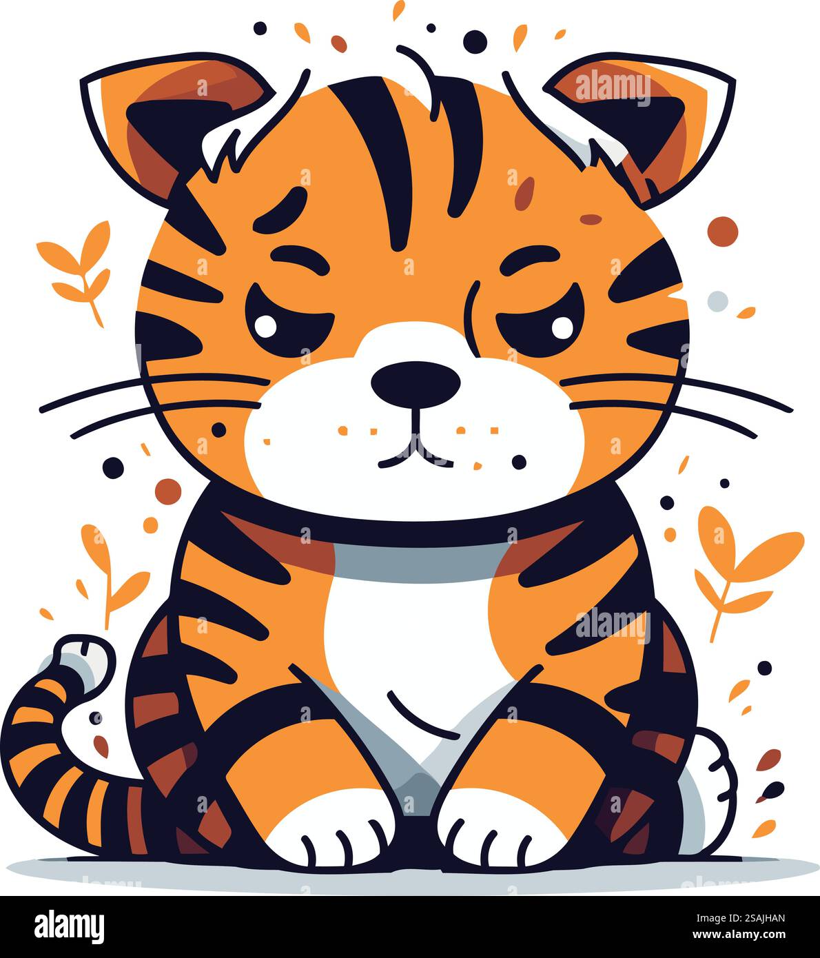 Cute cartoon tiger sitting. Vector illustration in a flat style Stock ...
