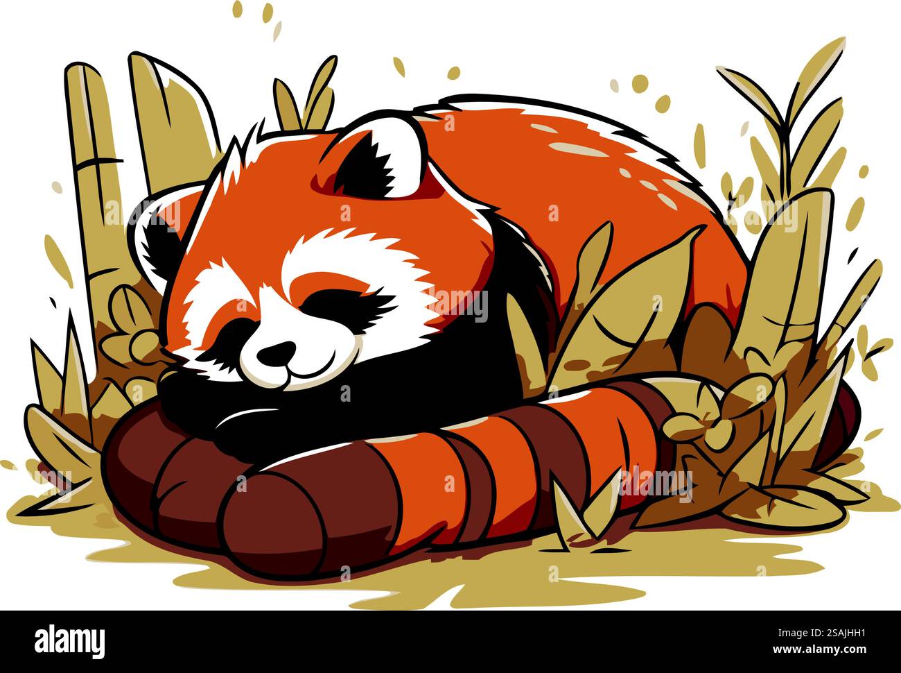 Cute red panda lying on the ground. Vector illustration Stock Vector ...