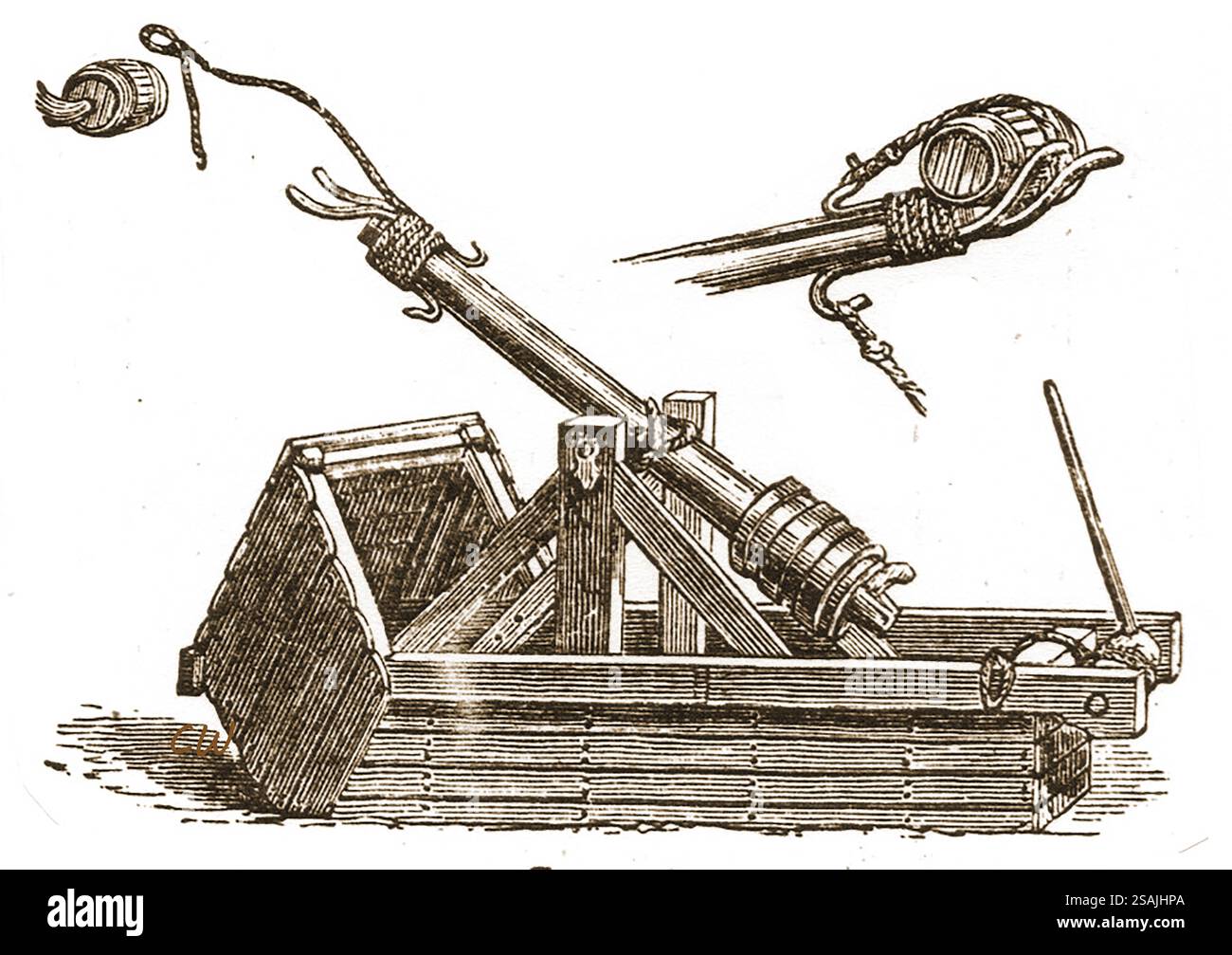 An old British sailing ship catapult used for warfare by projecting ...