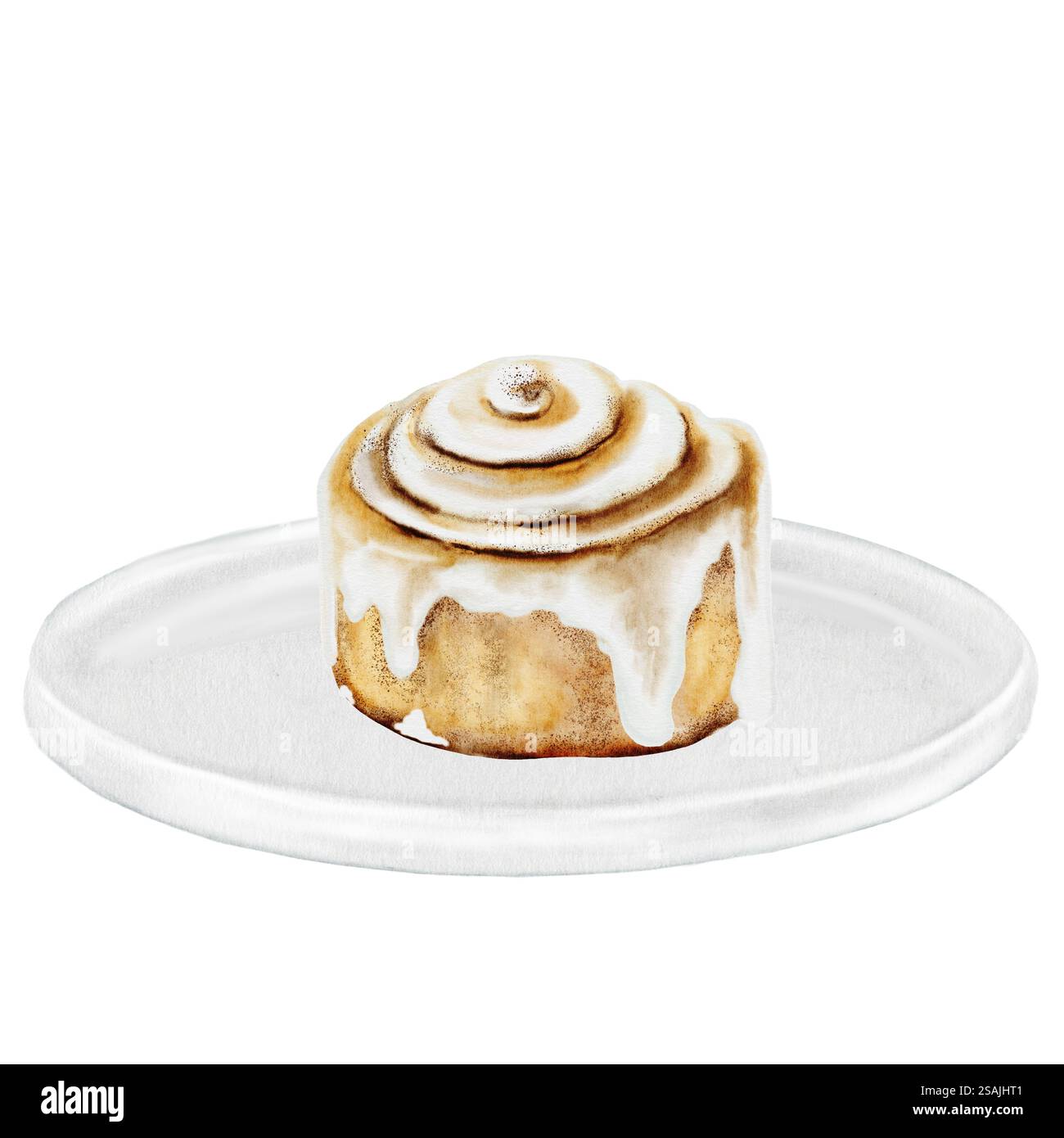 Cinnabon, cinnamon watercolor. Hand drawn cinnamon bun with cream ...