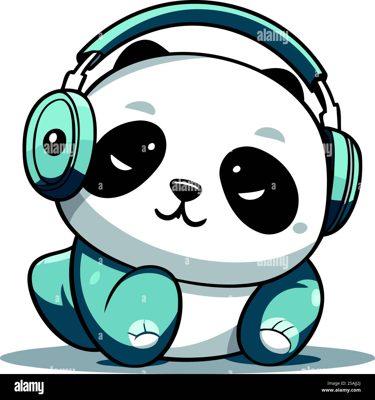Cute panda listening to music with headphones. Vector illustration ...