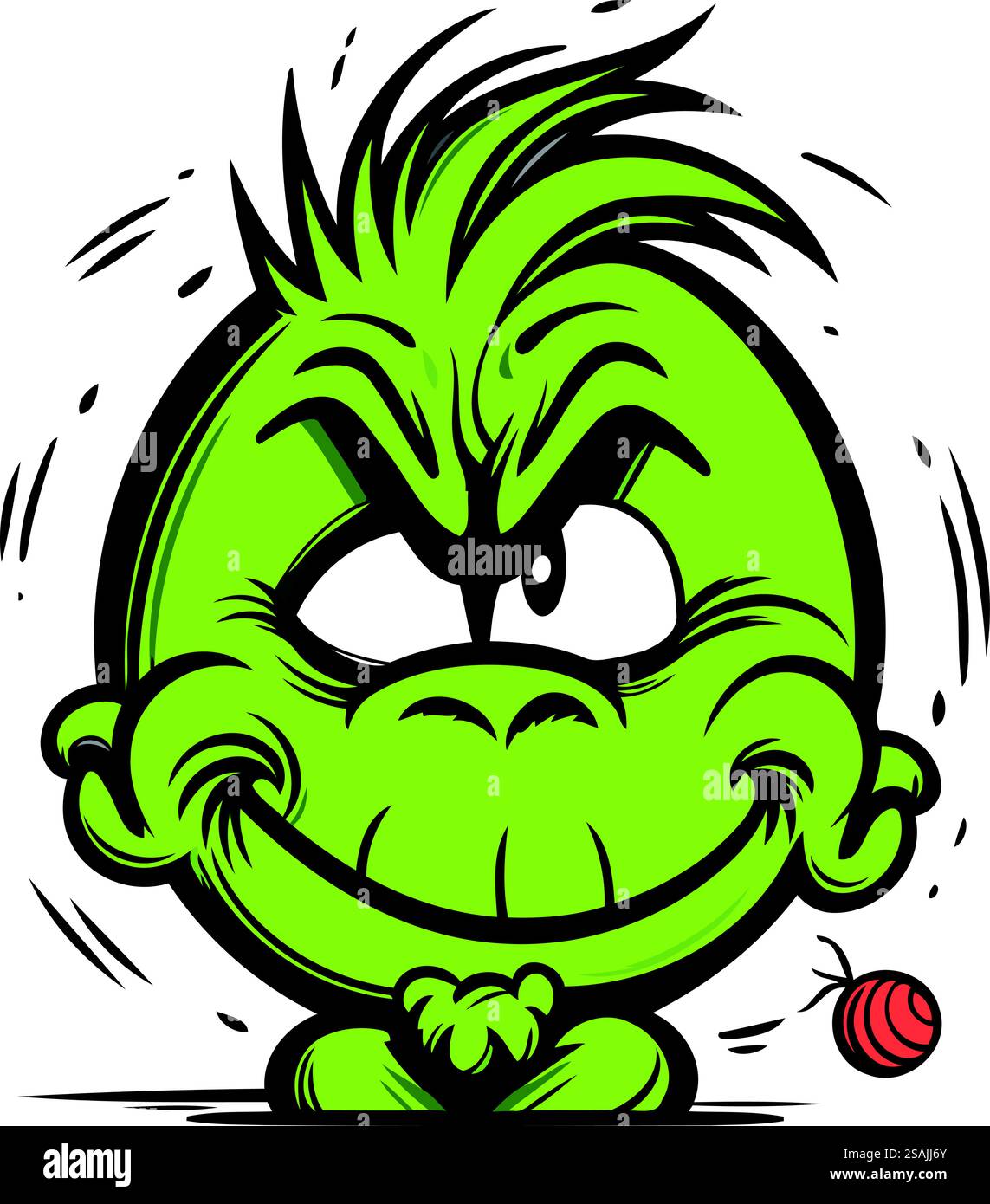 Angry cartoon monster with an apple in his mouth. Vector illustration ...