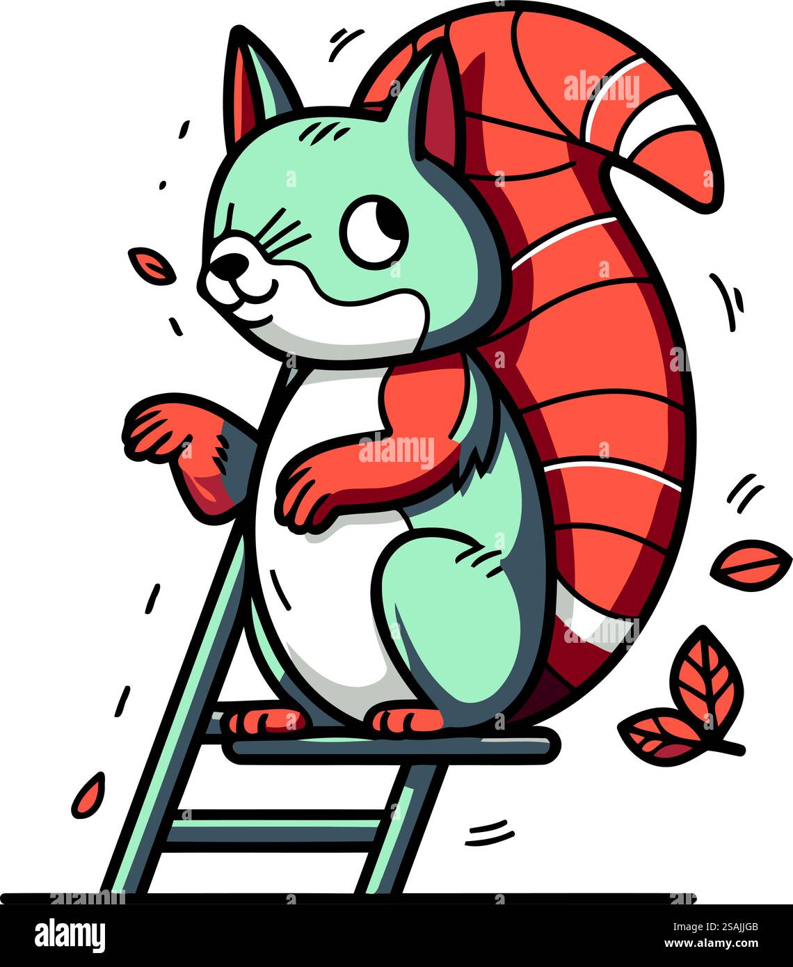 Squirrel sitting on a ladder. Vector illustration in cartoon style ...