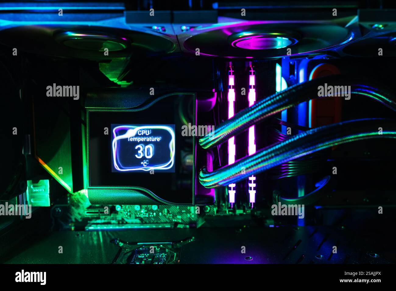 CPU Water block with Coolant Flow Liquid Cooled Gaming PC Stock Photo ...