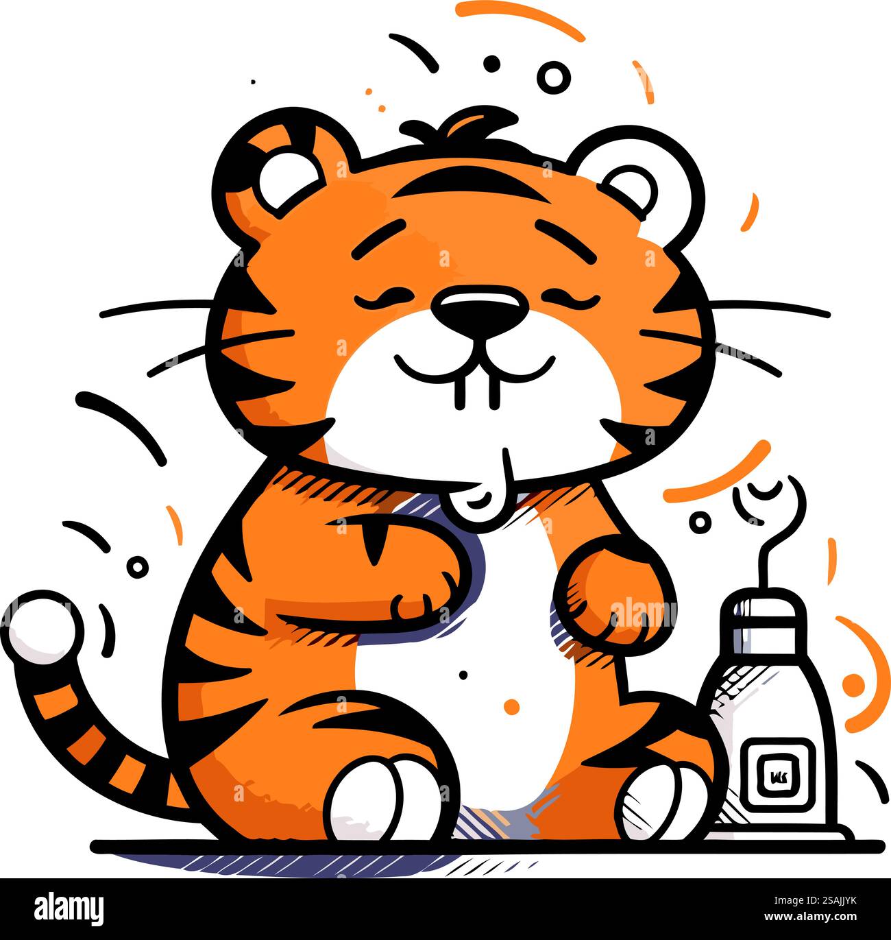 Cute cartoon tiger with disinfectant spray bottle. Vector illustration ...