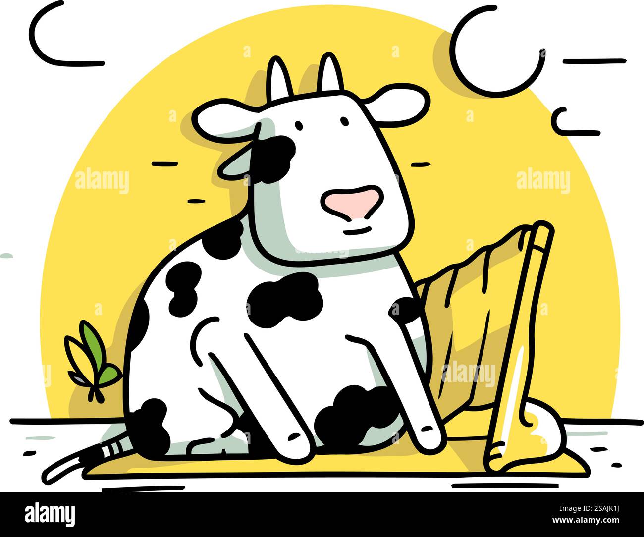 Cute cartoon cow sitting on the floor. Cute animal. Vector illustration ...