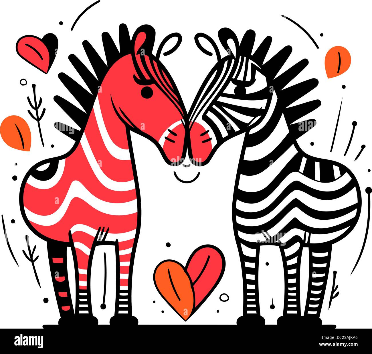 Zebra couple in love. Hand drawn vector illustration in doodle style ...