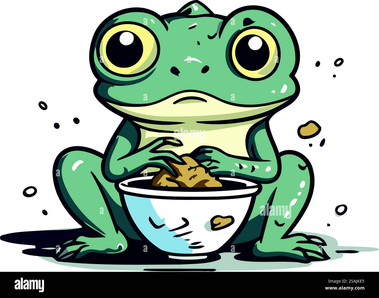Frog with a bowl of food. Vector illustration in cartoon style Stock ...
