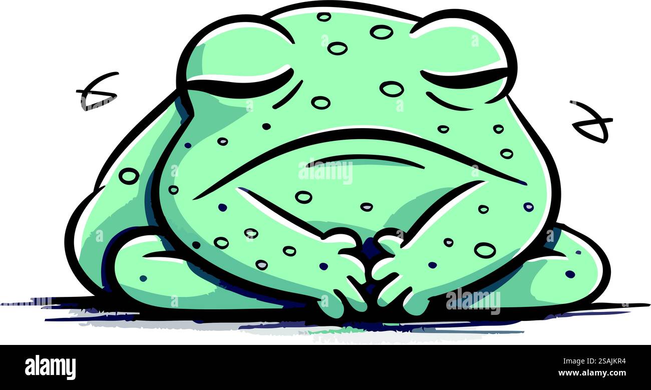 Vector illustration of a cartoon frog sleeping. Hand drawn cute frog ...