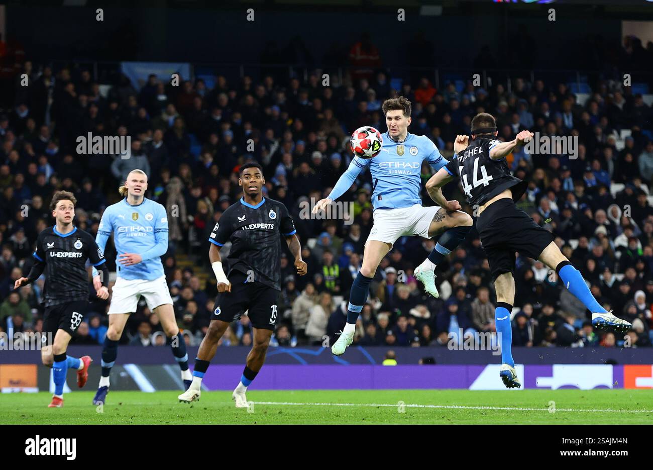 John Stones of Manchester City heads at the goal during Manchester City ...
