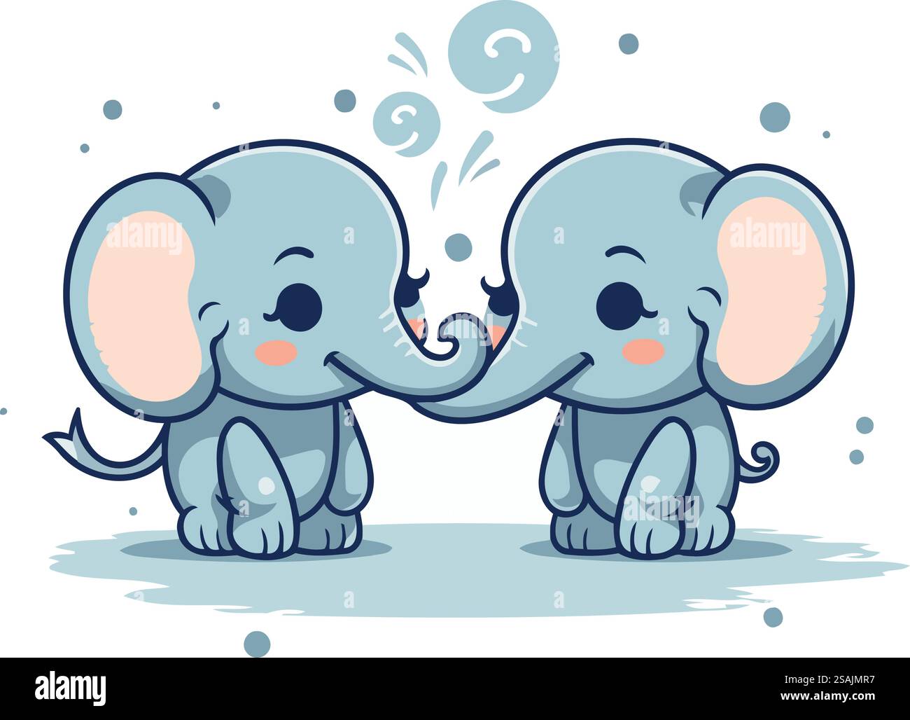 Cute elephant couple. Hand drawn vector illustration. Isolated on white ...