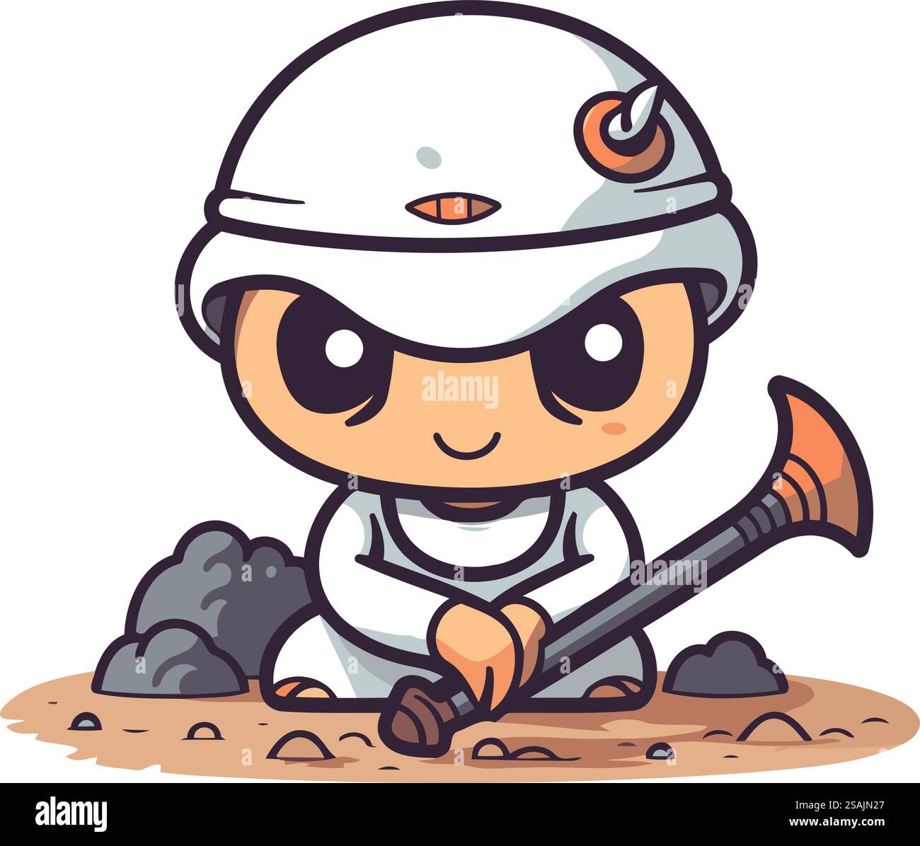 Illustration of a Cute Miner Boy Wearing a White Helmet Stock Vector ...