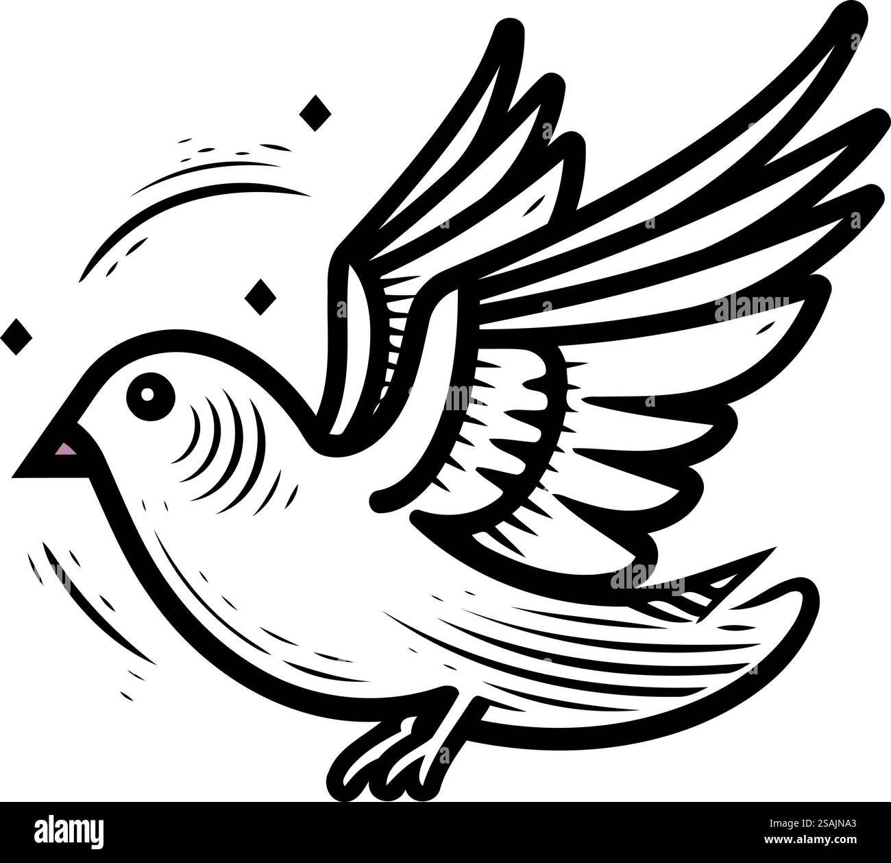 Pigeon flying in the sky. Stylized black and white vector illustration ...