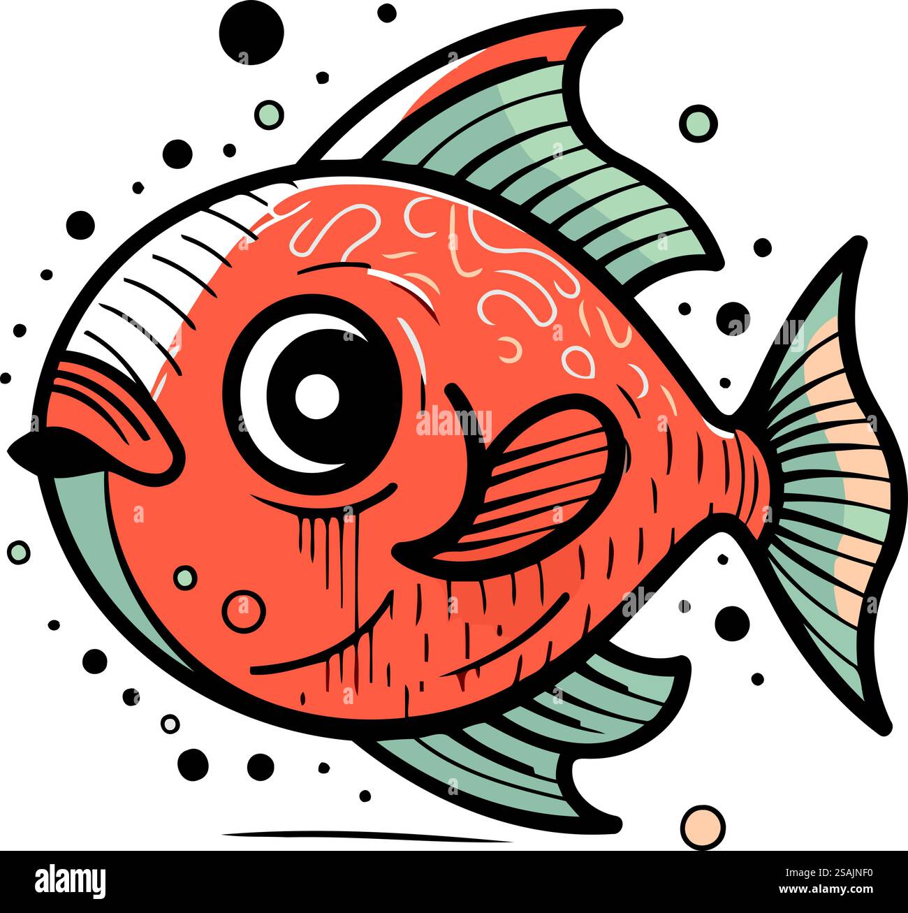 Cartoon funny fish. Vector illustration. Isolated on white background ...
