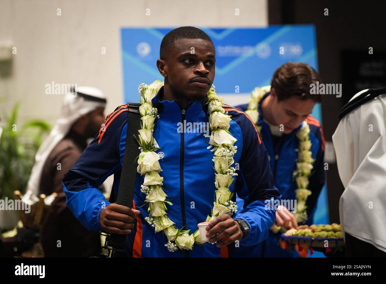 Juventus' Pierre Kalulu arrival at King Khalid International Airport ...