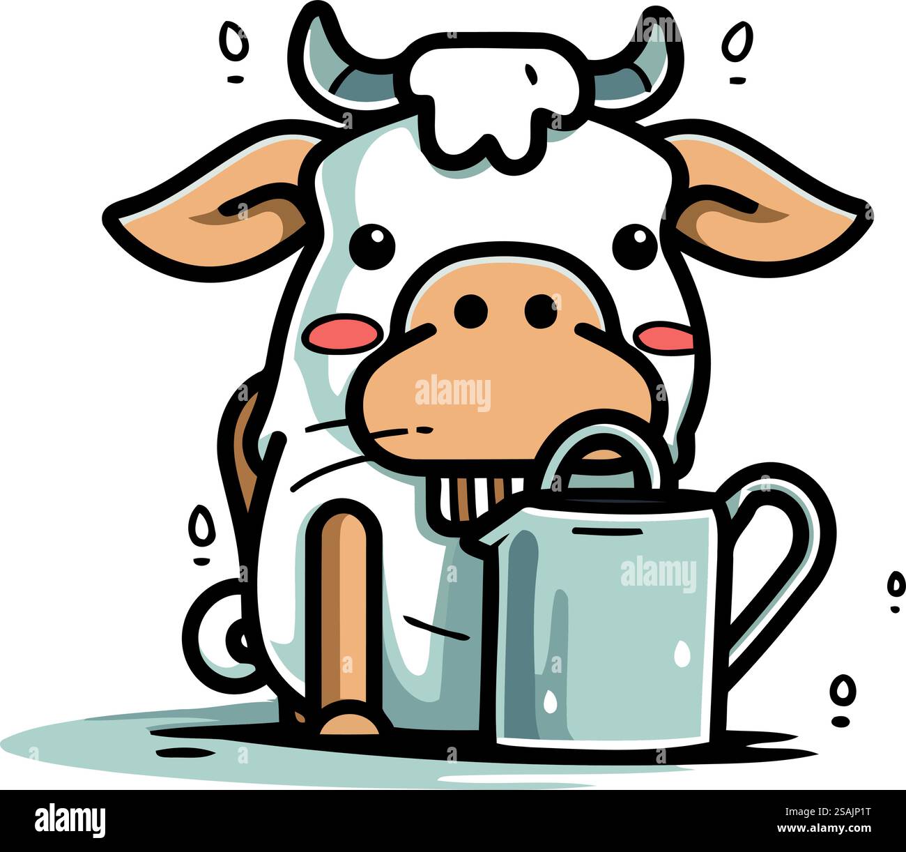 Cute cow with watering can. Vector illustration in cartoon style Stock ...