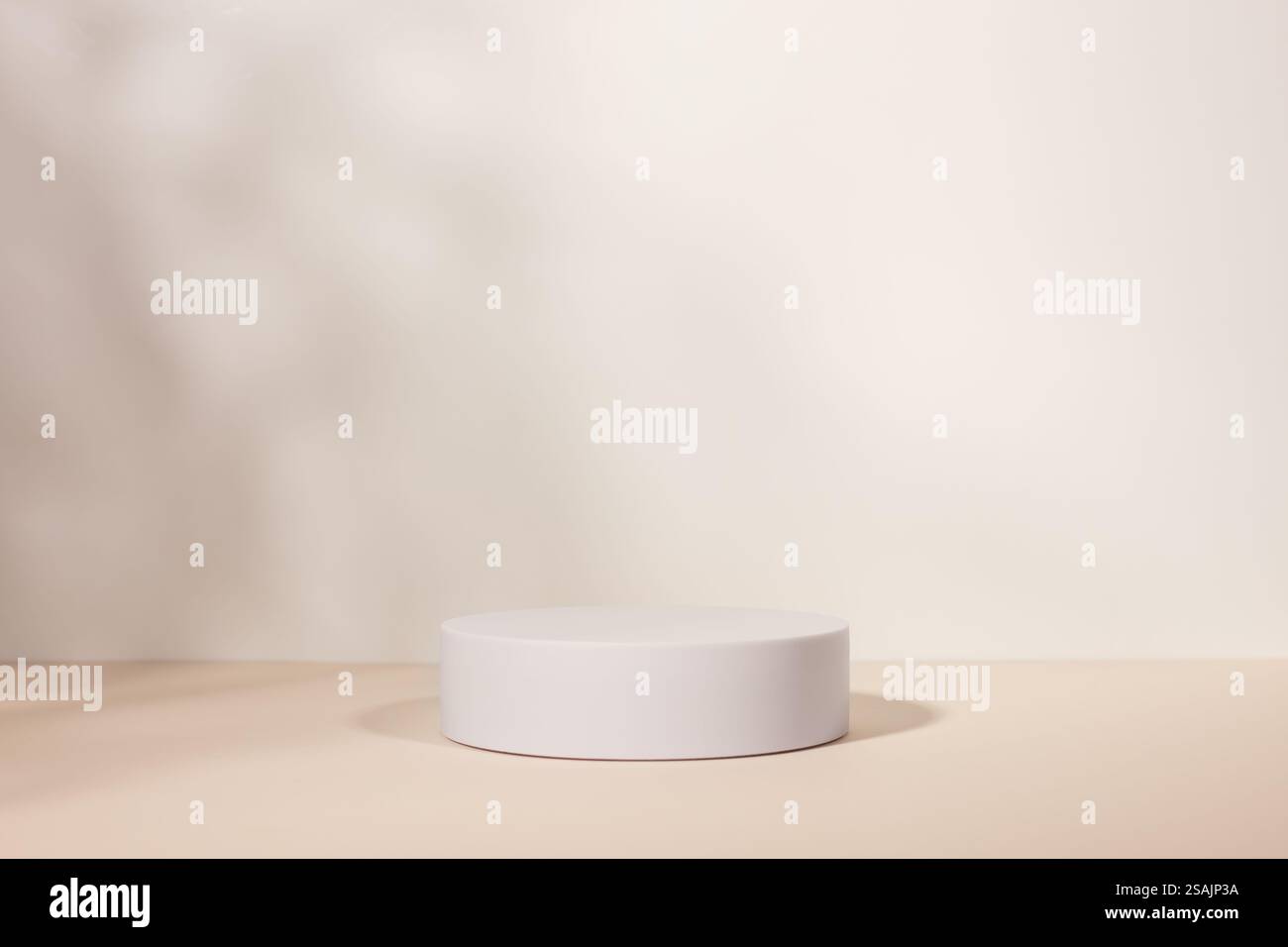 Empty white stage made with white circle shape podium on a beige ...