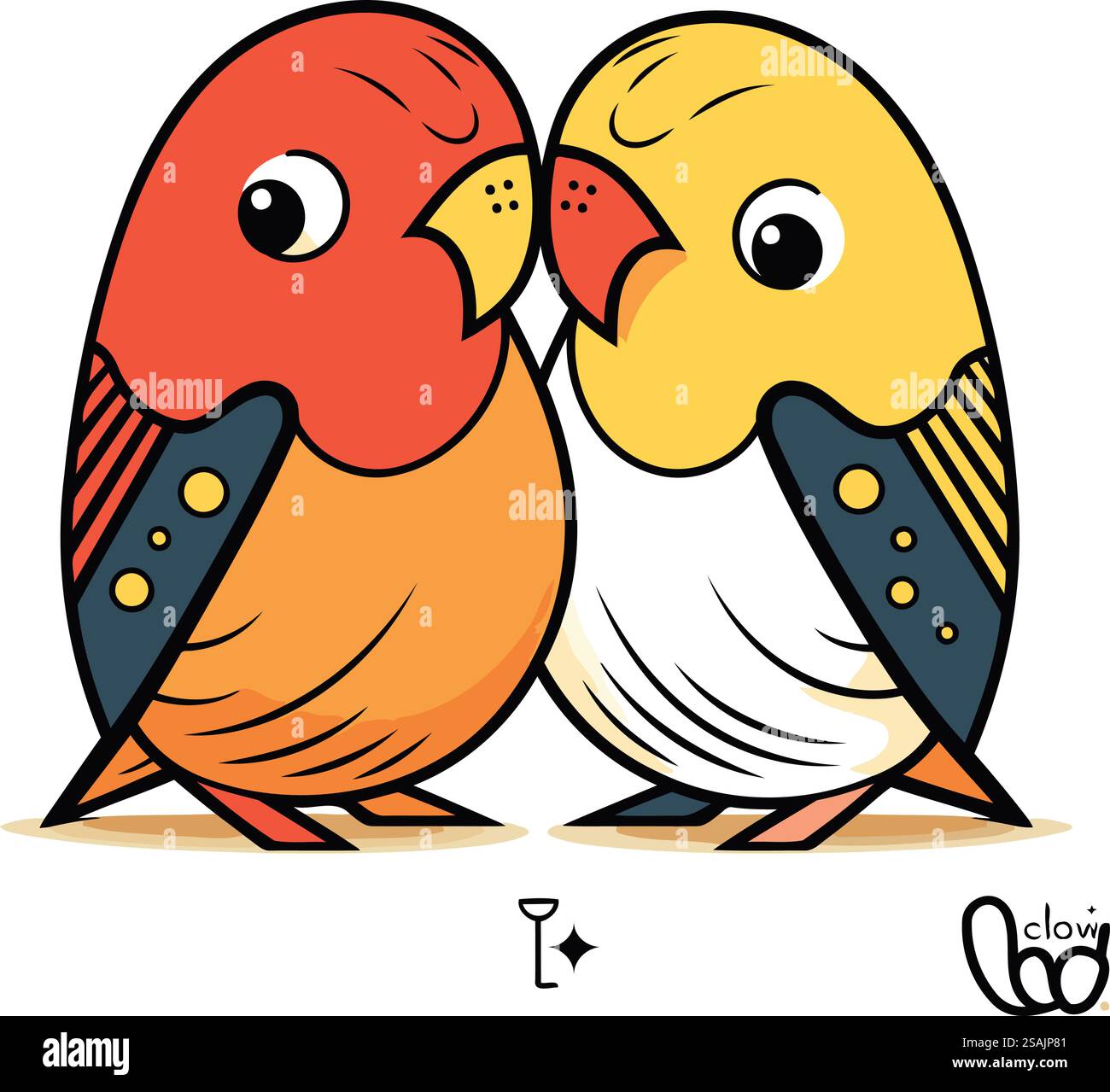 Cute couple of birds in love. Vector illustration isolated on white ...