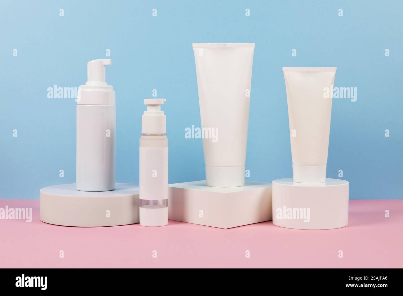 Cosmetics for skin . Different types of cosmetic containers placed on ...
