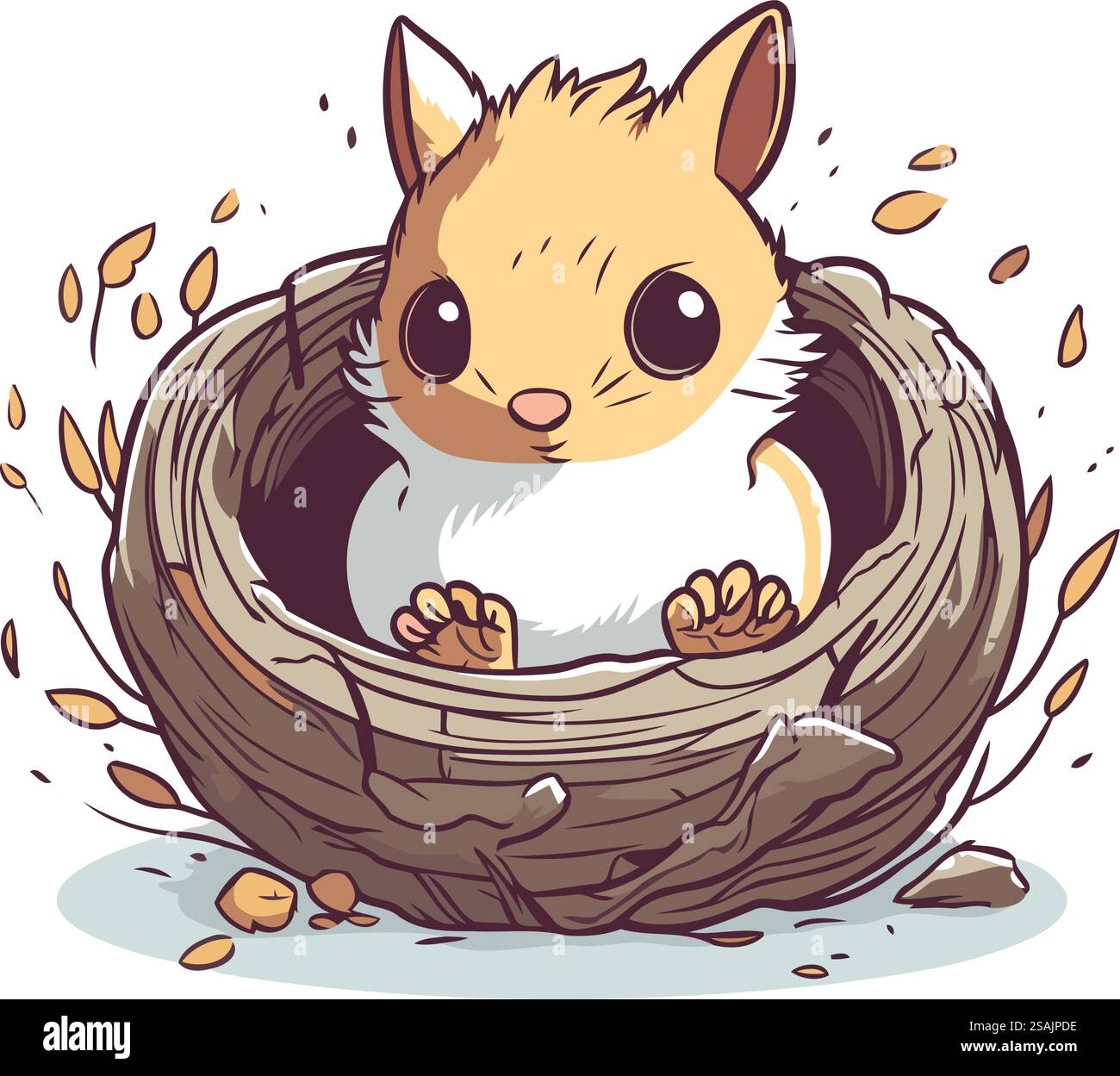 Cute cartoon hamster sitting in the nest. Vector illustration Stock ...