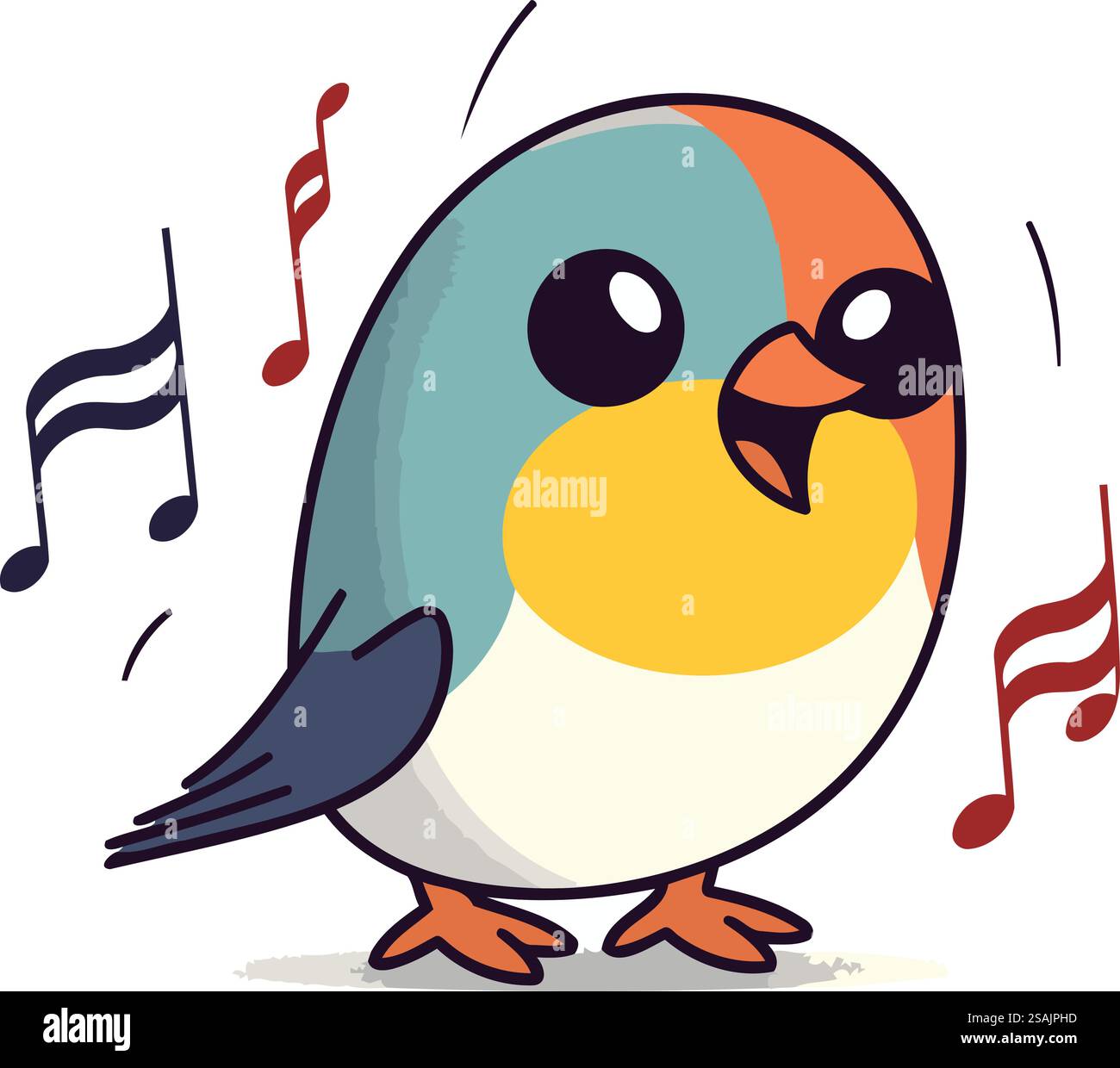 Cute little bird singing song. Vector illustration in cartoon style ...
